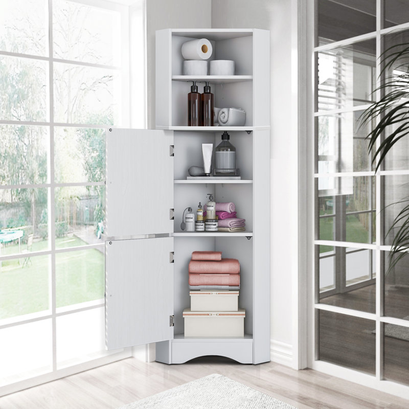 Classic Freestanding Corner Bathroom Linen Cabinet Red Barrel Studio Finish Gray